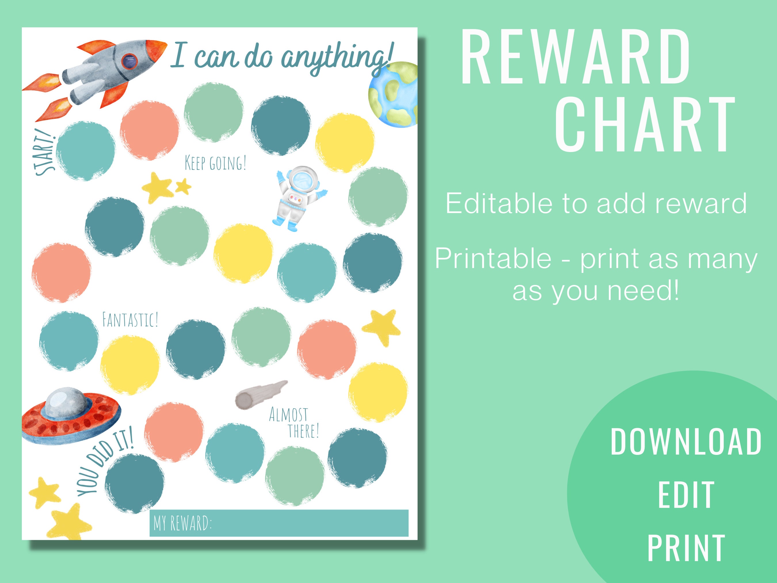 Printable Space Reward Chart Kids Behaviour Chart Sticker Reward Chart ...