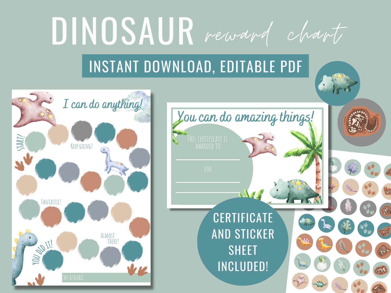 Printable Dinosaur Reward Chart | Kids Behaviour Chart | Sticker Reward ...