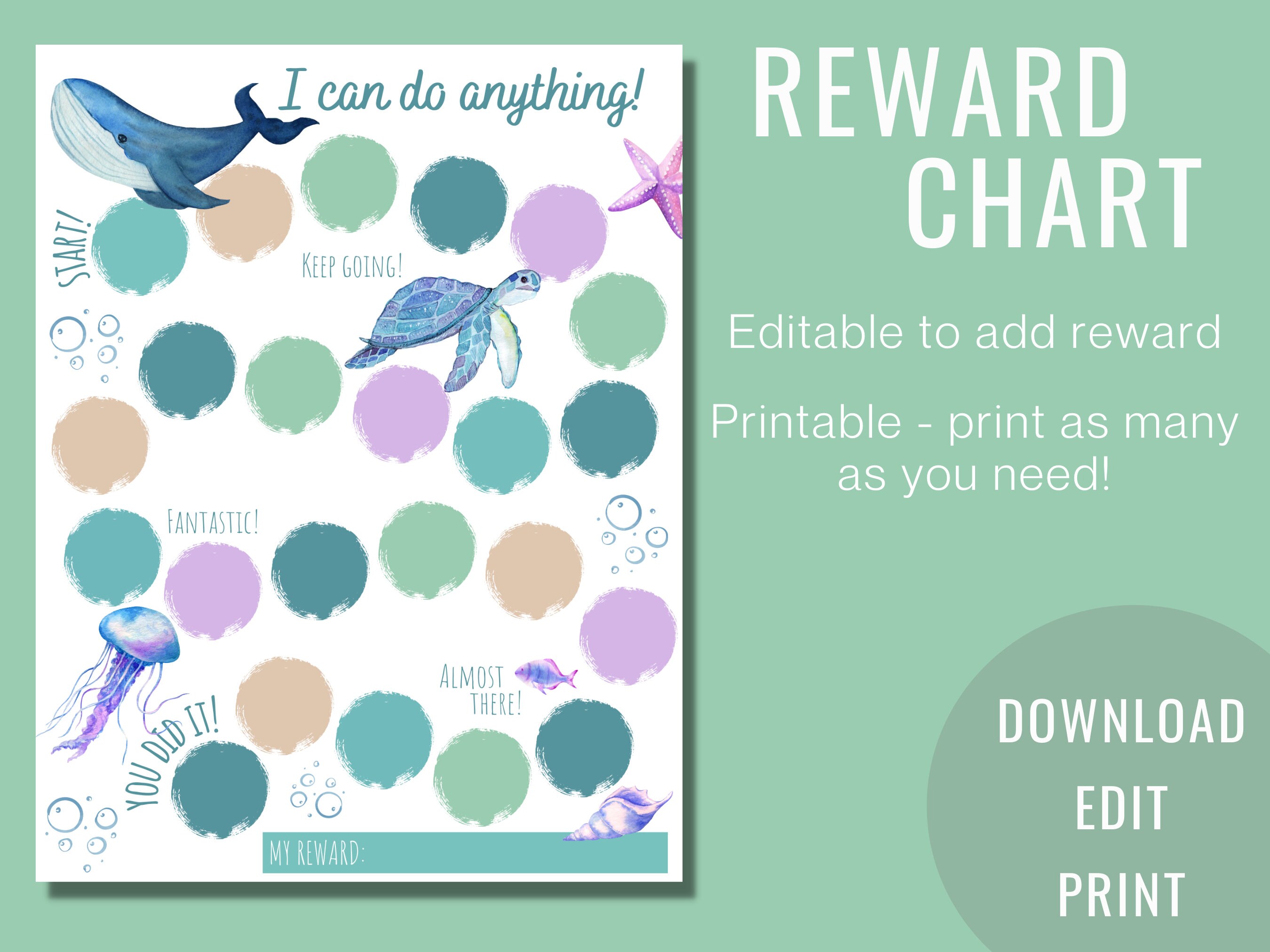 Printable Ocean Reward Chart | Kids Behaviour Chart | Sticker Reward ...