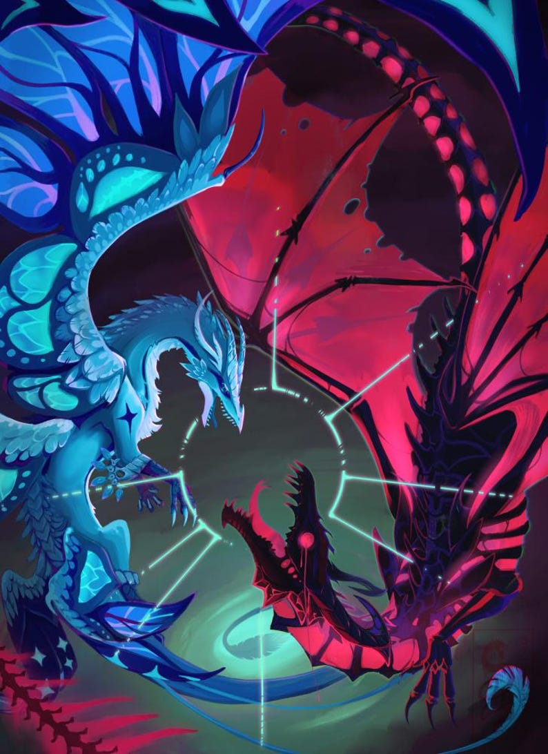Durin & Dvalin - Genshin Impact Dragon Art Print - Etsy