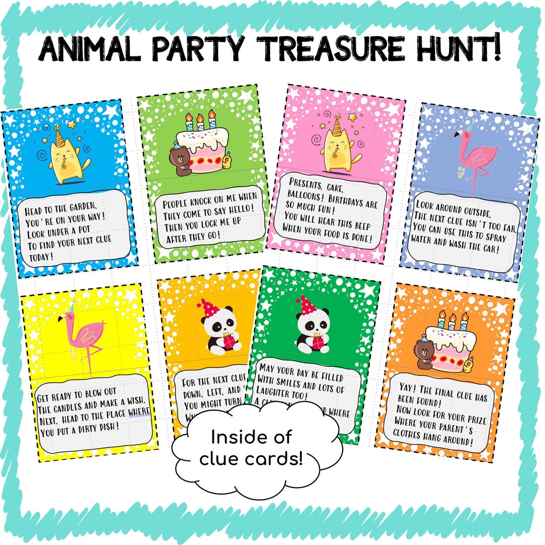 Animal-themed Treasure Hunt Clues - Kids Birthday Activity - Treasure ...