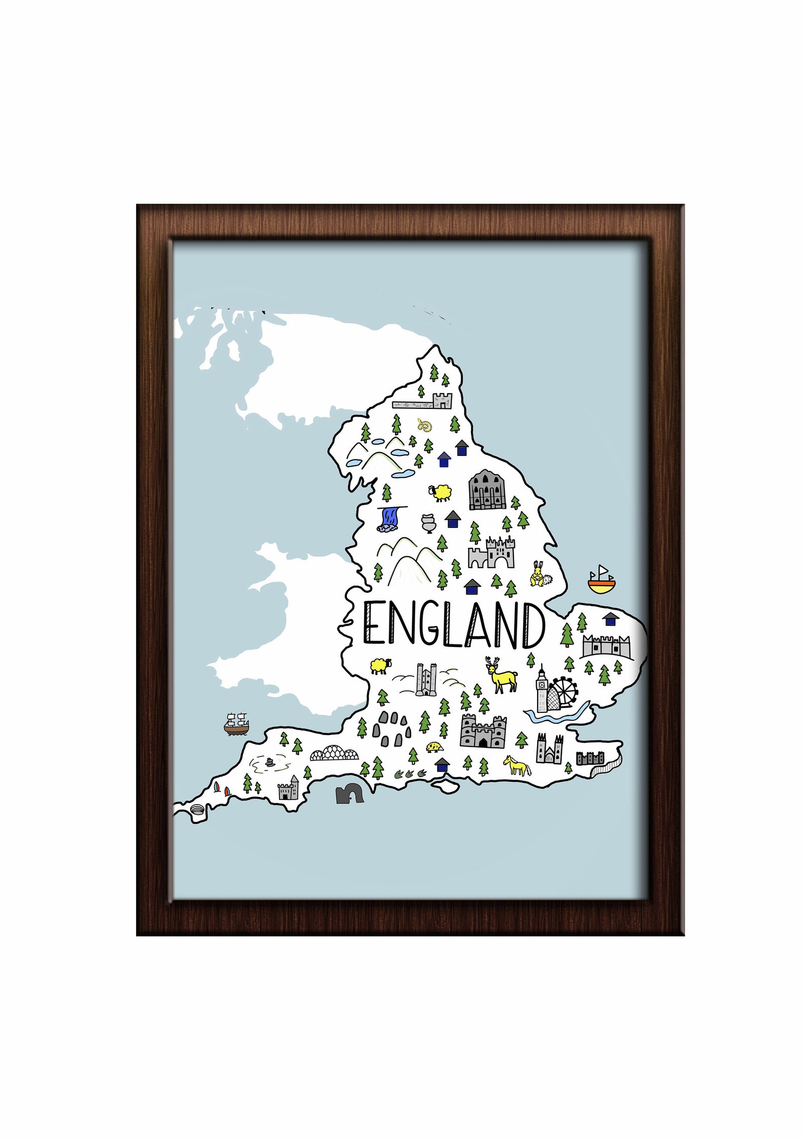 England Illustrated Map - INSTANT DOWNLOAD - Etsy