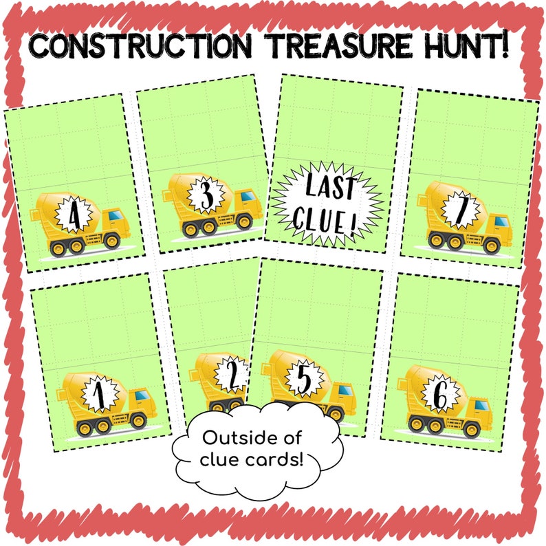 Construction Treasure Hunt Clues - Kids Birthday Activity - Treasure ...
