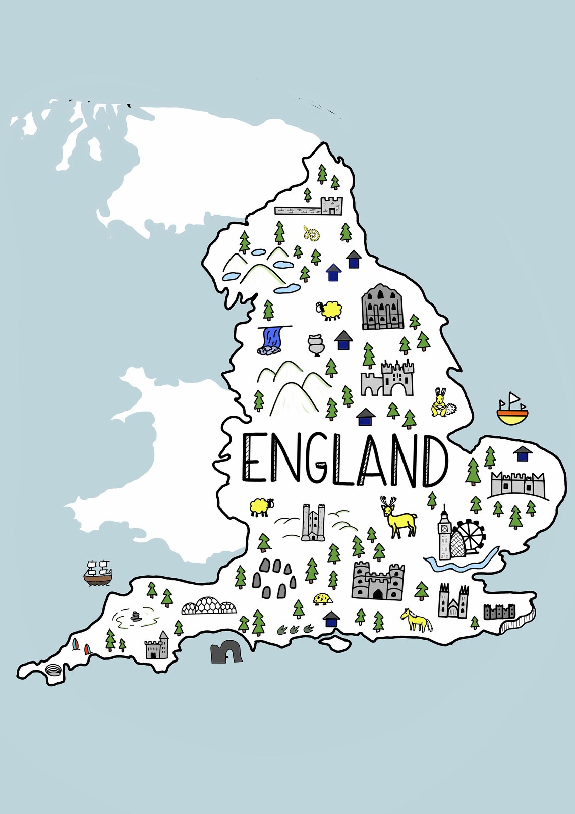 England Illustrated Map - INSTANT DOWNLOAD - Etsy UK