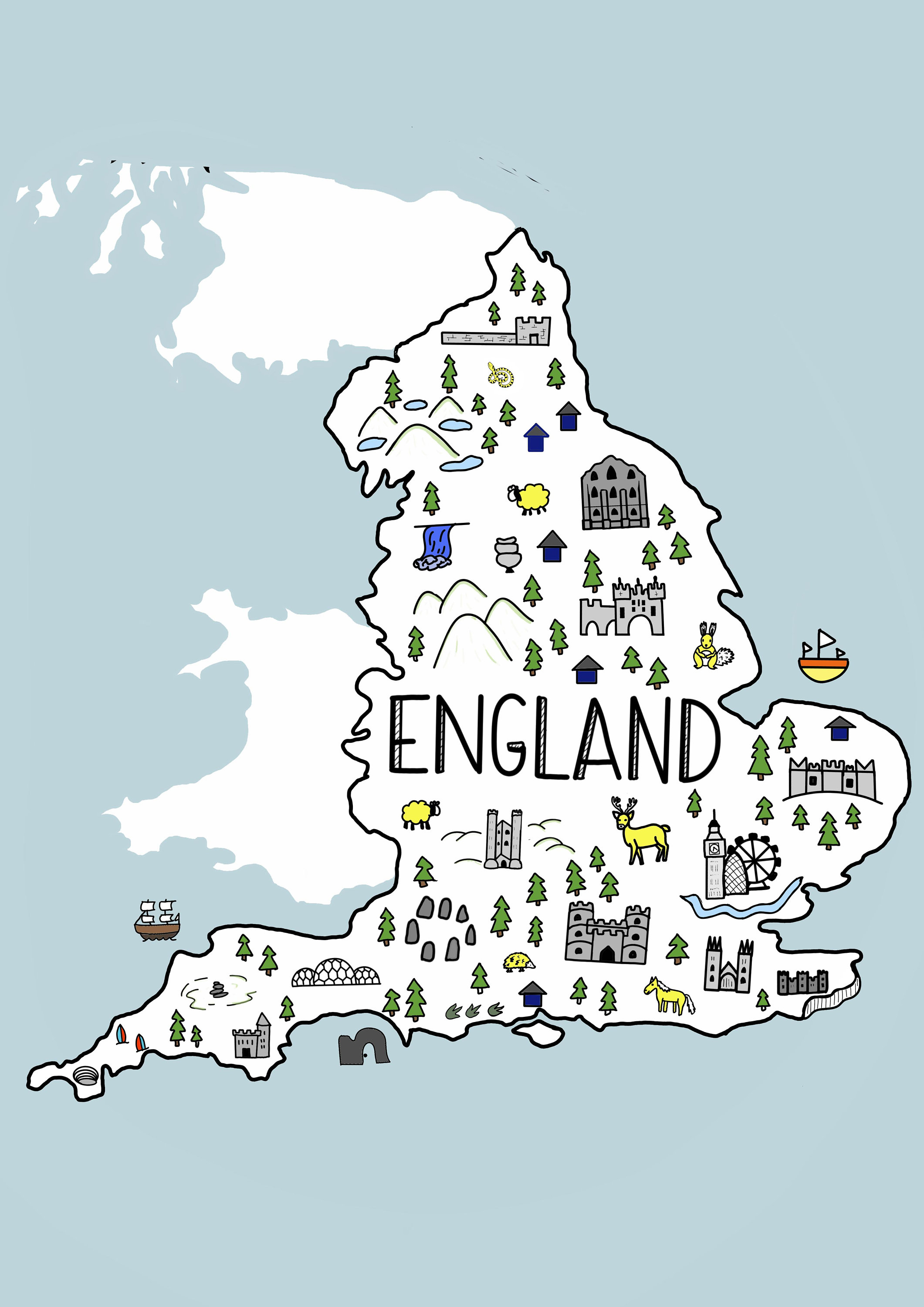 Mapa ilustrado de Inglaterra DESCARGA INSTANTE - Etsy España