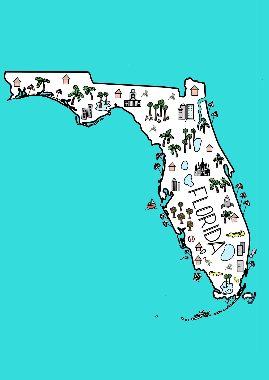 Florida Illustrated Map - Instant Download! - Etsy