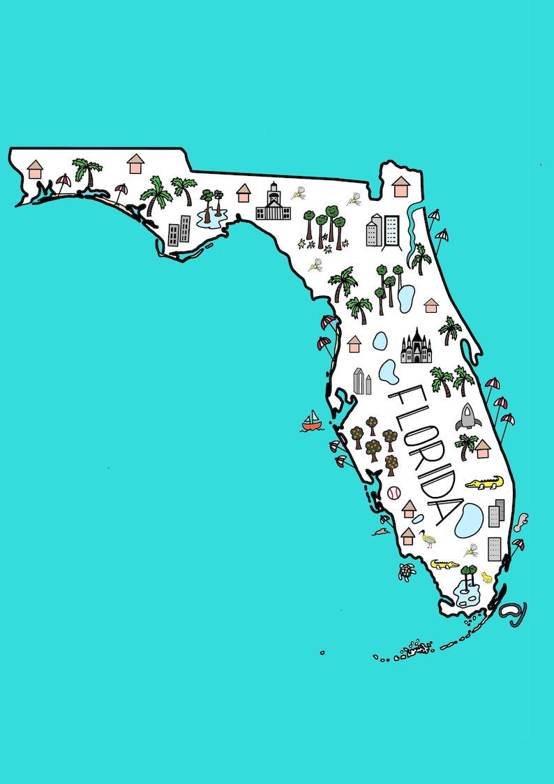 Florida Illustrated Map - Instant Download! - Etsy