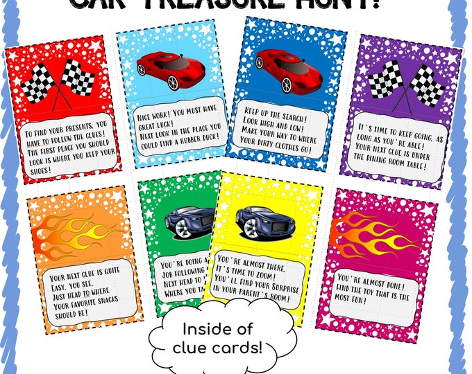 Printable New Car Scavenger Hunt Clues, Treasure Hunt Riddles to Find ...