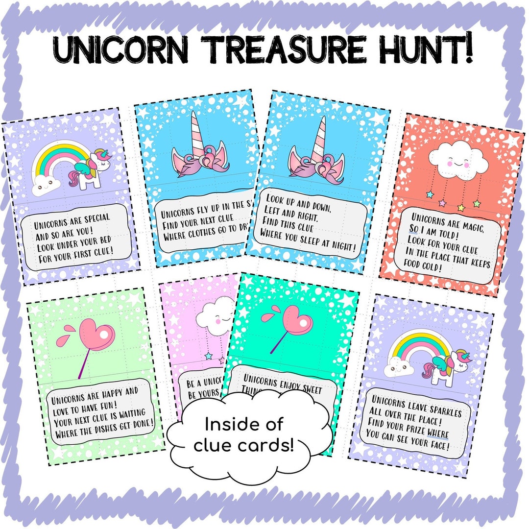 Unicorn Birthday Treasure Hunt Clues - Kids Birthday Activity ...
