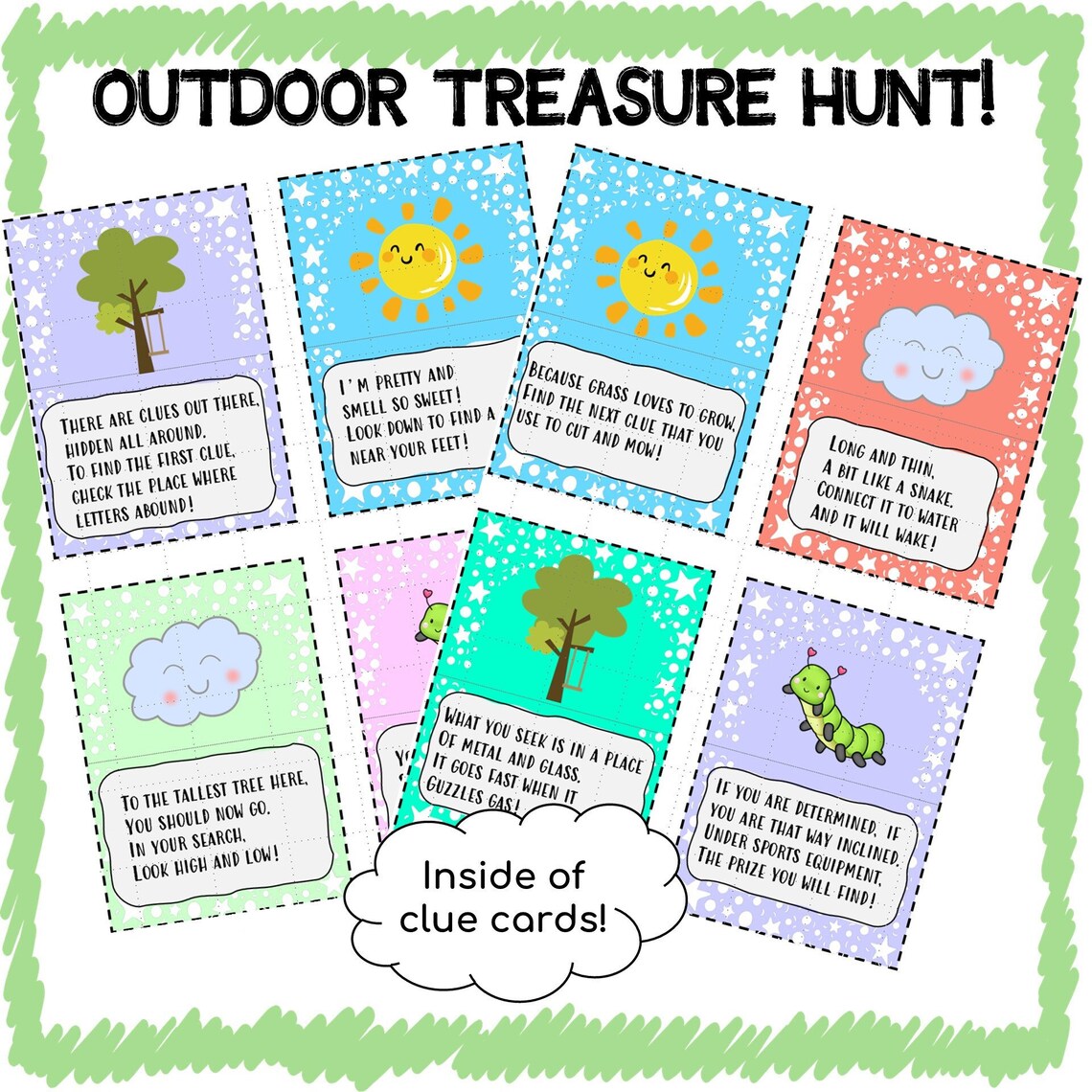 Outdoor Treasure Hunt Clues - Kids Birthday Activity - Treasure Hunt ...