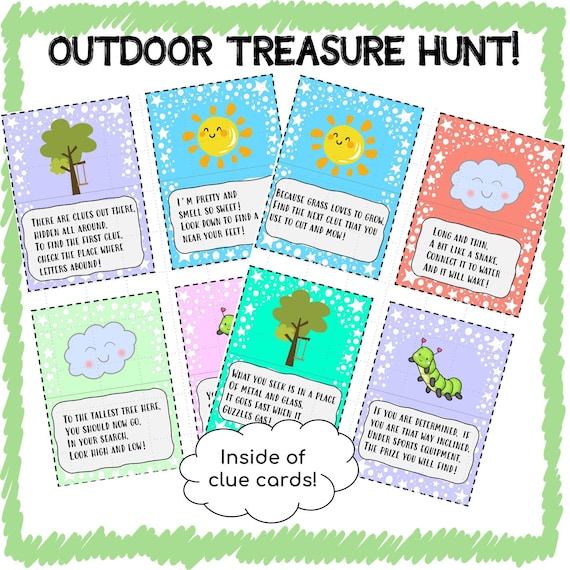 Outdoor Treasure Hunt Clues Kids Birthday Activity | Etsy