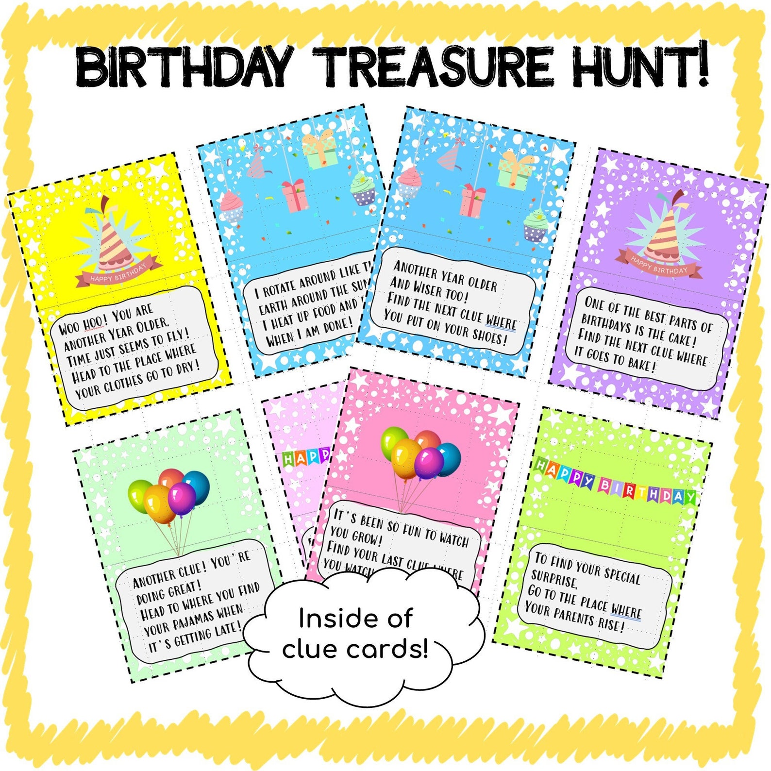 Birthday Treasure Hunt Clues - Kids Birthday Activity - Treasure Hunt ...