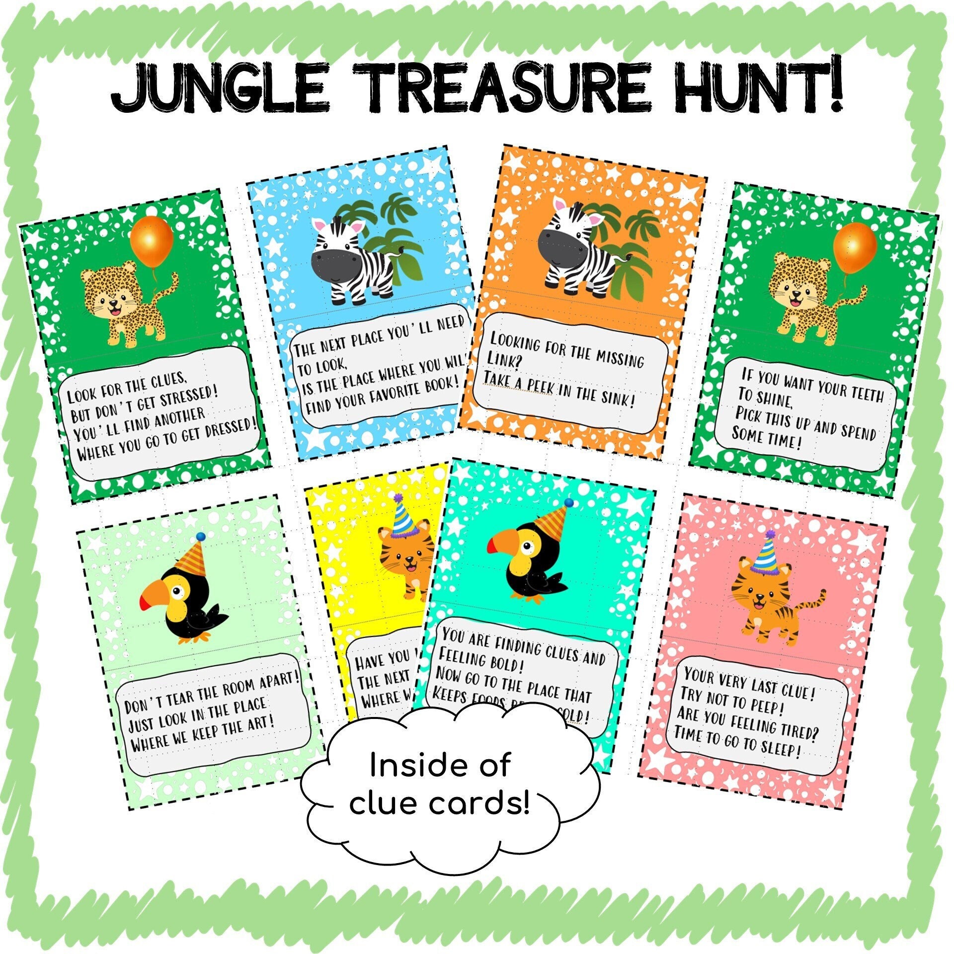 Jungle Birthday Treasure Hunt Clues - Kids Birthday Activity - Treasure ...
