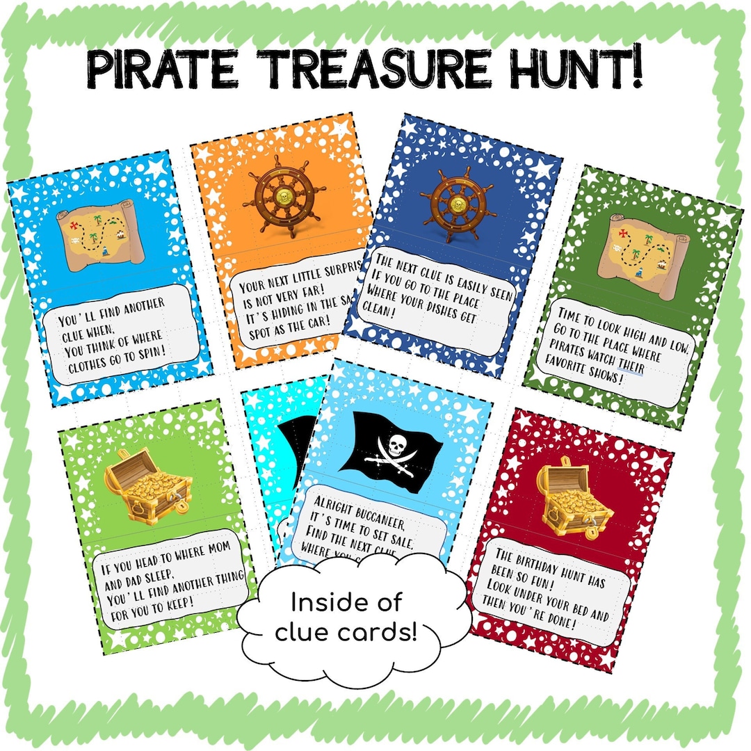Pirate Birthday Treasure Hunt Clues - Kids Birthday Activity - Treasure ...