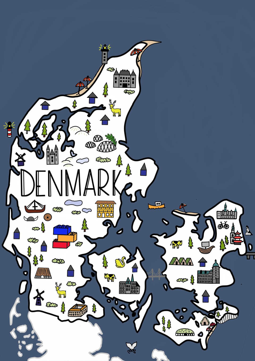 Denmark Illustrated Map - Instant Download - Etsy