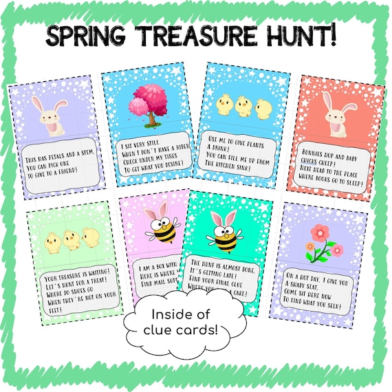 Spring Treasure Hunt Clues Kids Birthday Activity Treasure - Etsy