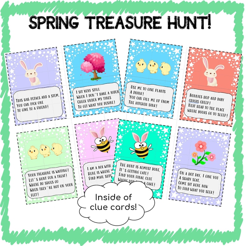 Spring Treasure Hunt Clues - Kids Birthday Activity - Treasure Hunt ...