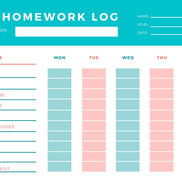 Homework Pdf Chart - Etsy