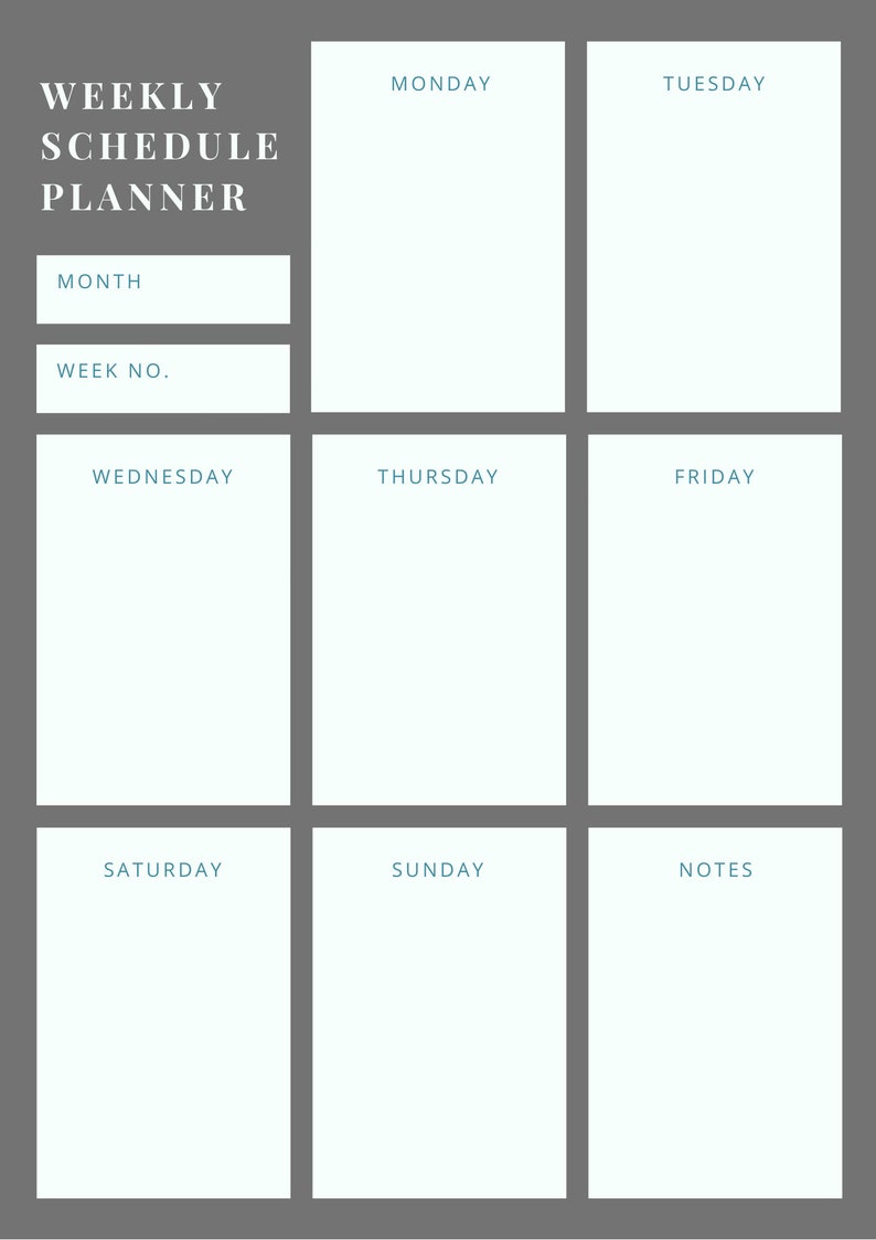 Gray Weekly Schedule Planner - Etsy