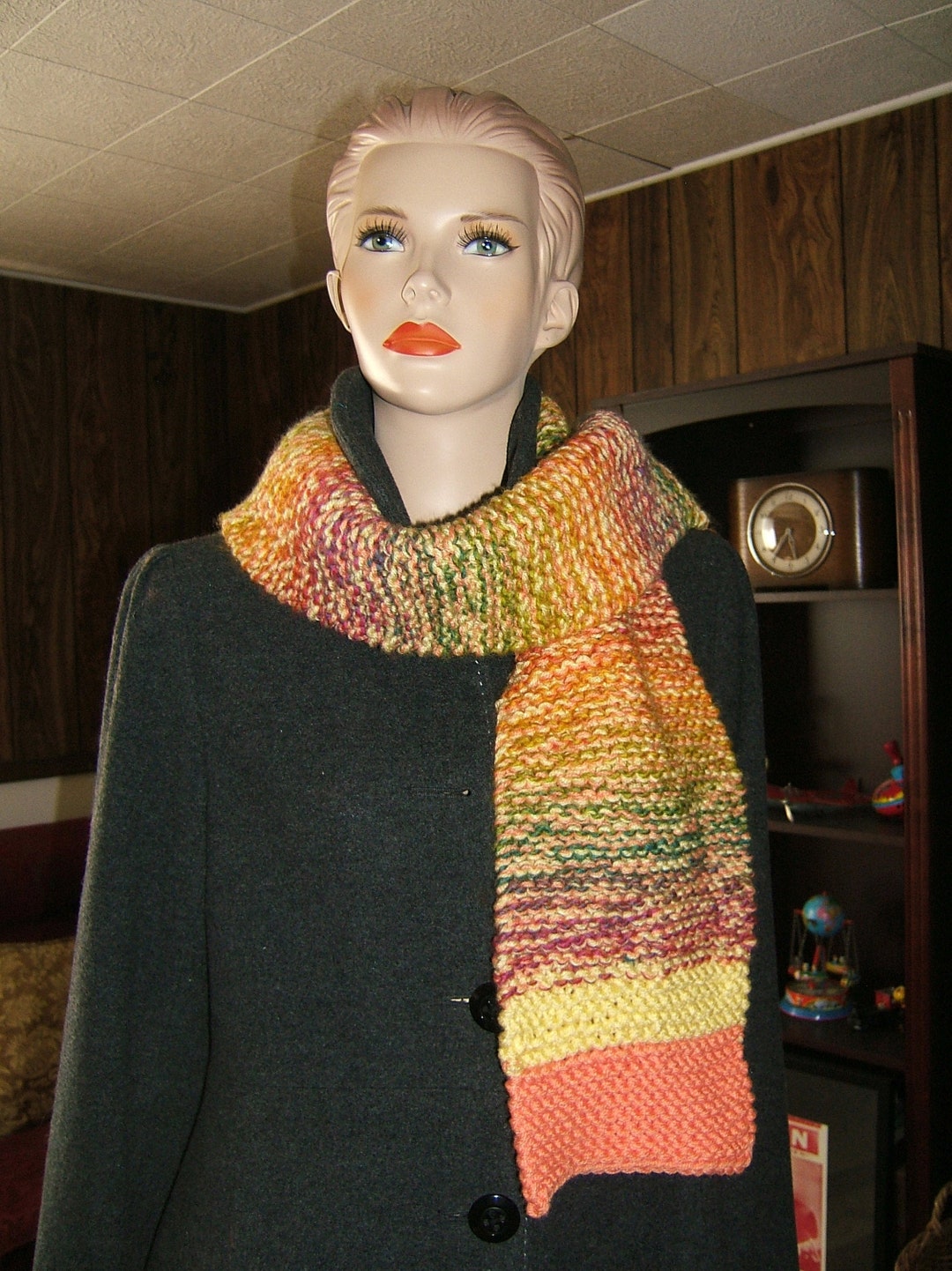 Ombre Knit Scarf: Upcycled Fall Colors, Rustic Boho Style - Etsy