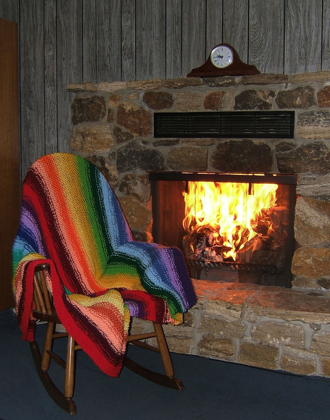 Handcrafted Striped Rainbow Knit Afghan: Upcycled Boho Throw (54"x62 ...