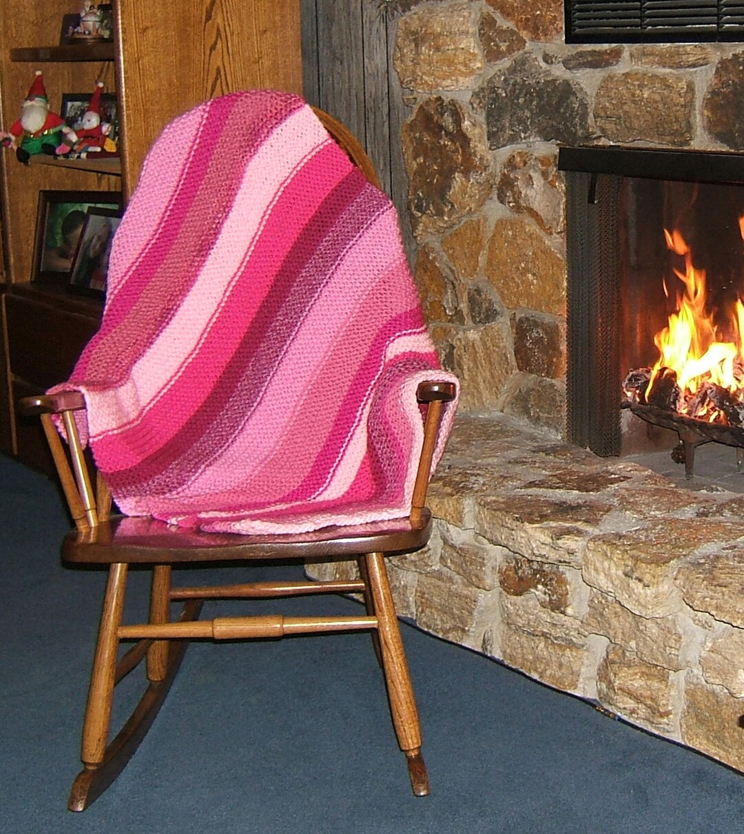 Hand Knit Pink Stripe Afghan: Upcycled Acrylic Polyester Throw (38 X 33 ...