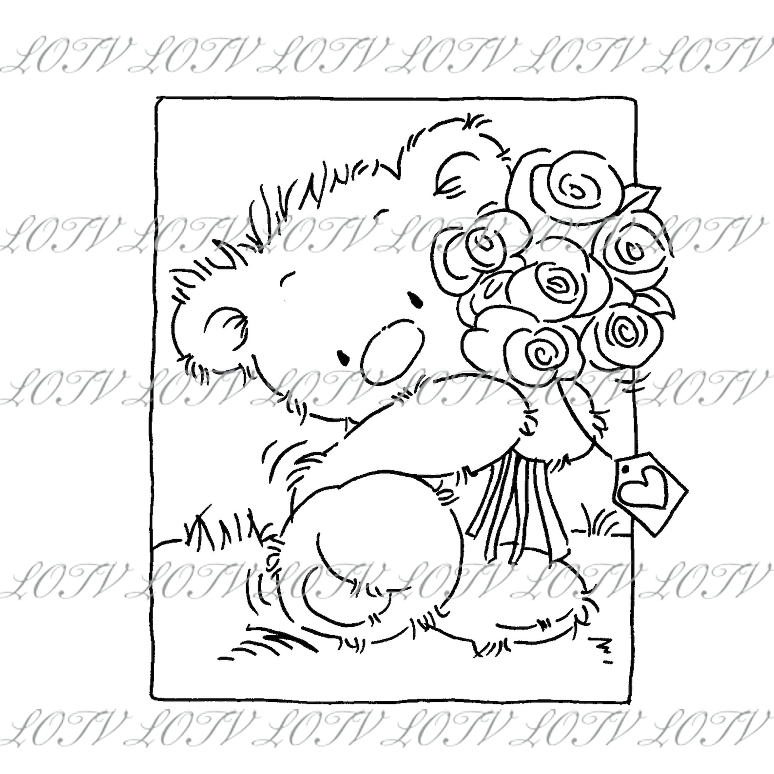 Lotv Digi Stamp AS Little Ted Roses Jpg Love Digital | Etsy