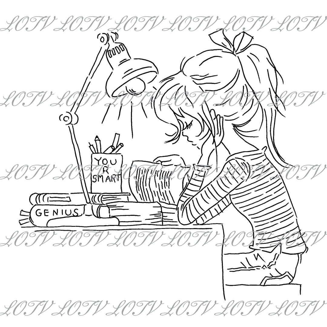 LOTV Digi Stamp AS Jasmine Studying, JPEG, Digital - Etsy