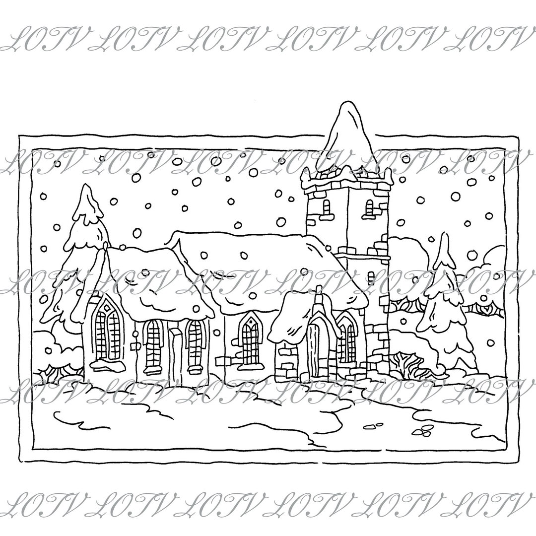 LOTV Digi Stamp - AS - Christmas Scenes Snowy Church, JPEG, Digital - Etsy