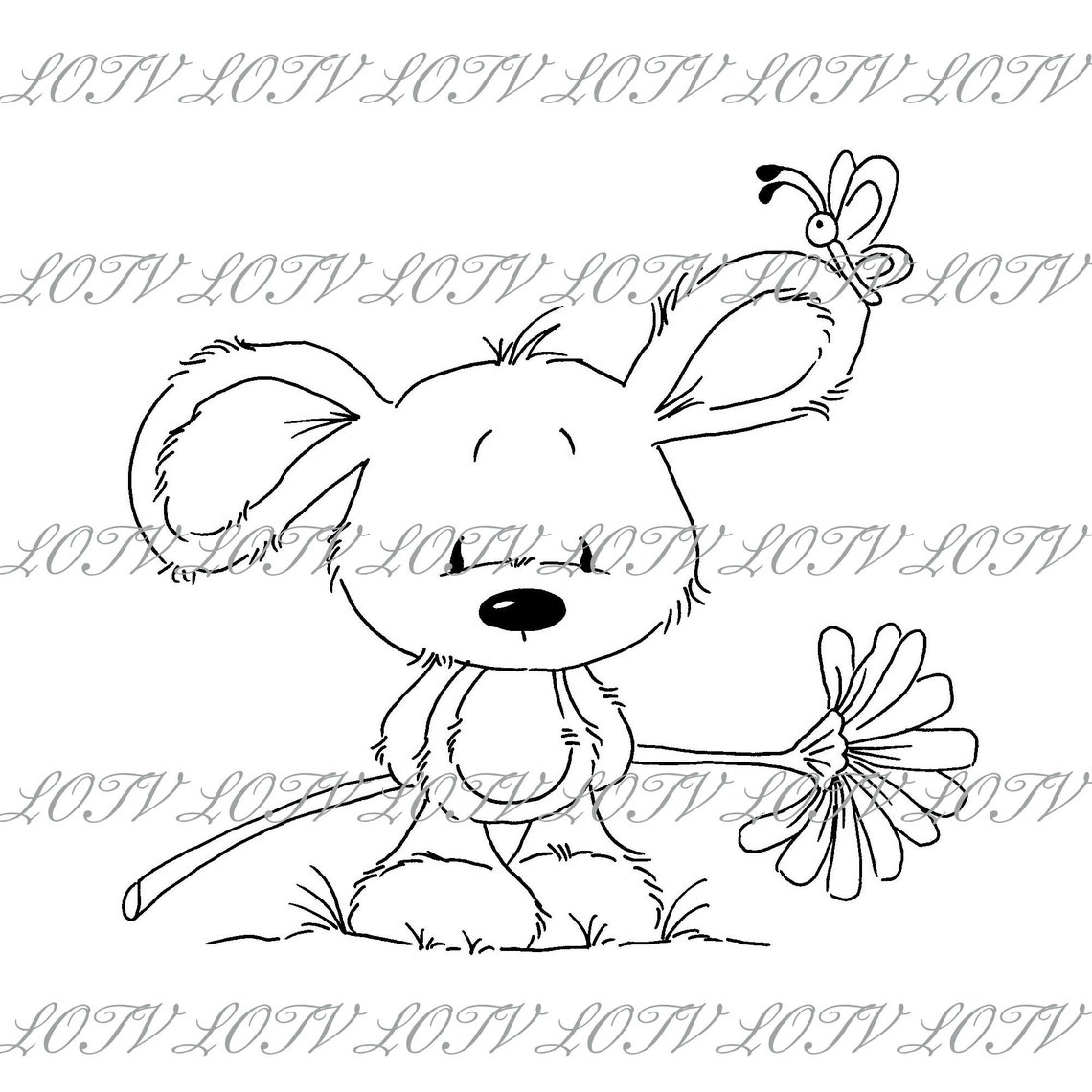 Lotv Digi Stamp GC Little Friends Mouse With Daisy Jpg | Etsy