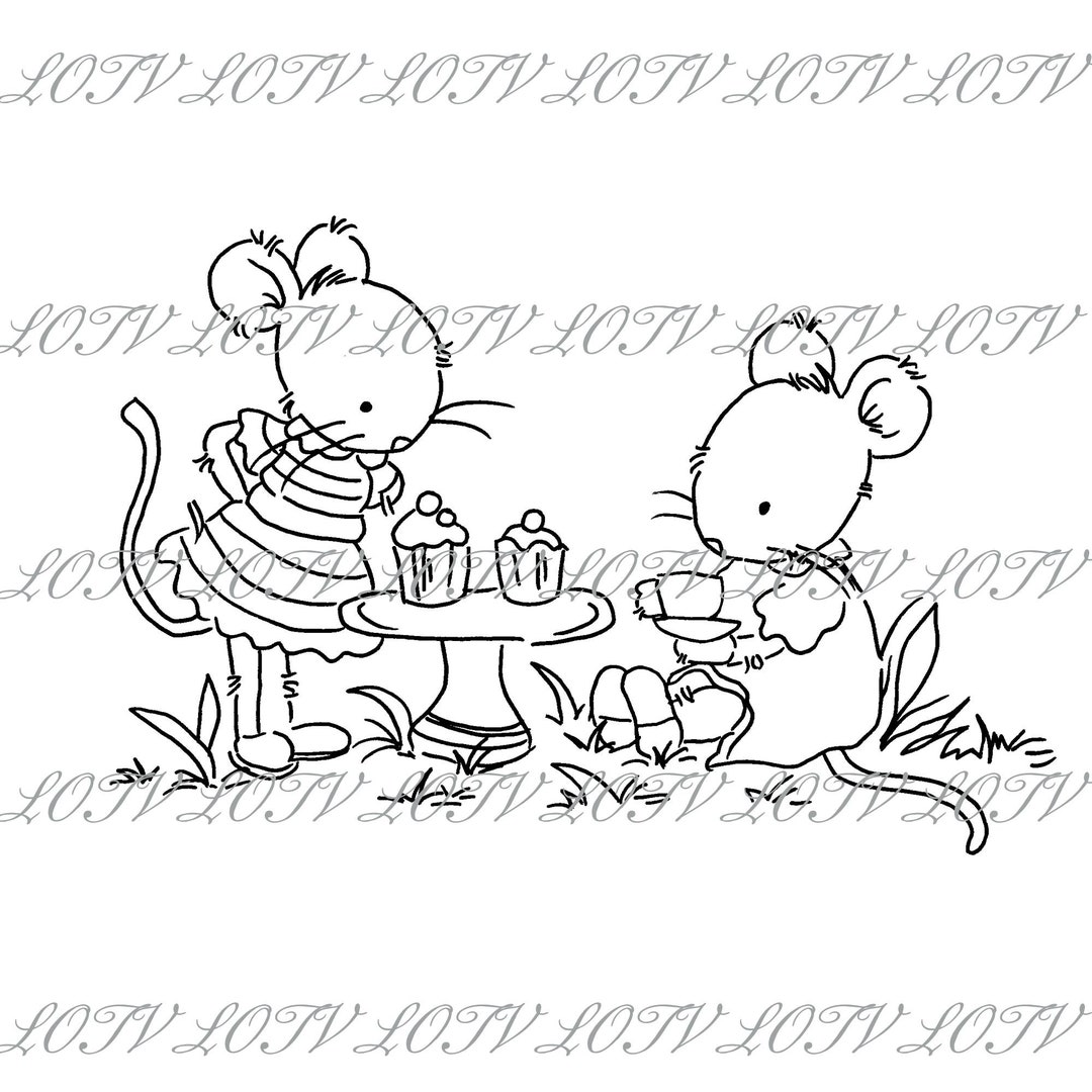 Lotv Digi Stamp - KG - Tea Party Mice With Tea - Jpg, Mouse, Digital ...