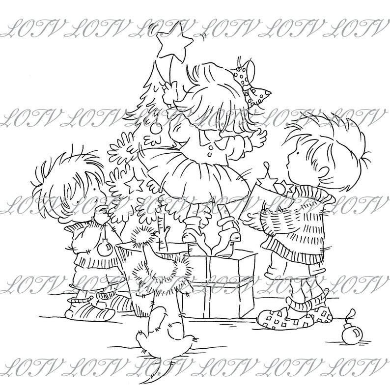 Lili of the Valley Digi Stamp AS Trimming the Tree JPEG - Etsy Australia