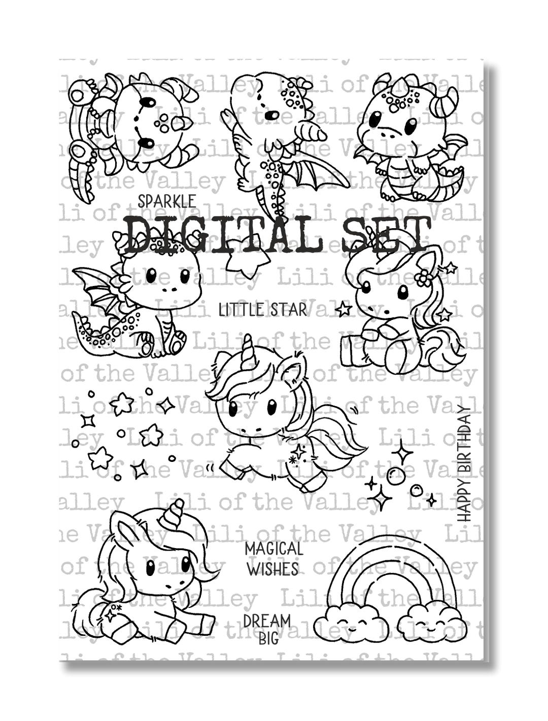 LOTV Digi Stamp Set- Dragons and Unicorns, Digital - Etsy