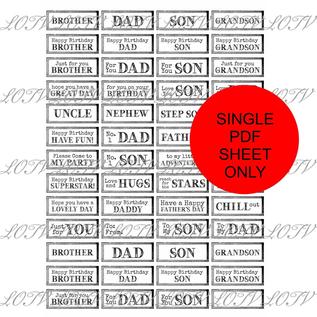 LOTV Simply Print - 52 Male Simple Labels, Printable PDF Sheet Only - Etsy