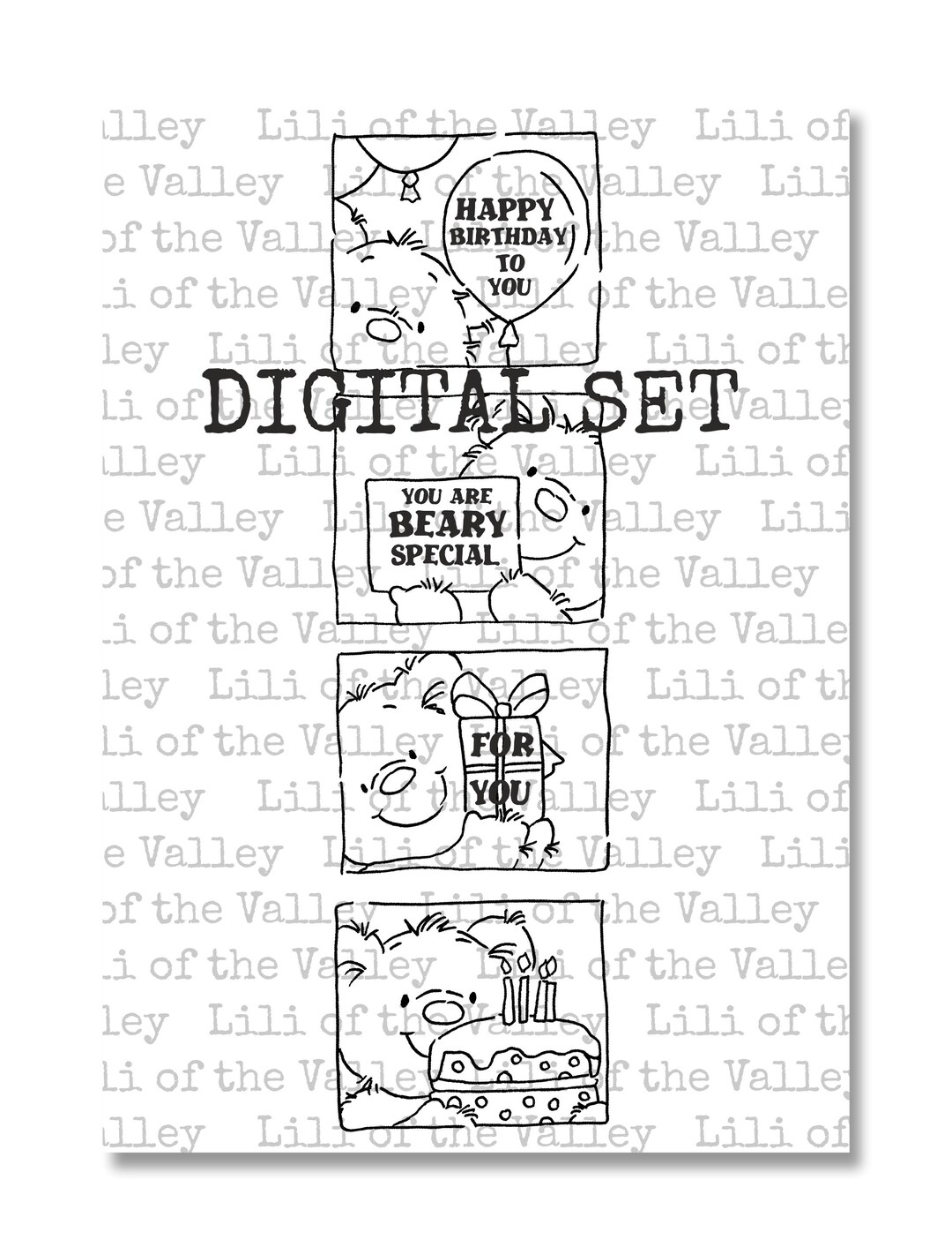 LOTV Digi Stamp - IH - Bear Birthday Photo Strip, JPG - Etsy
