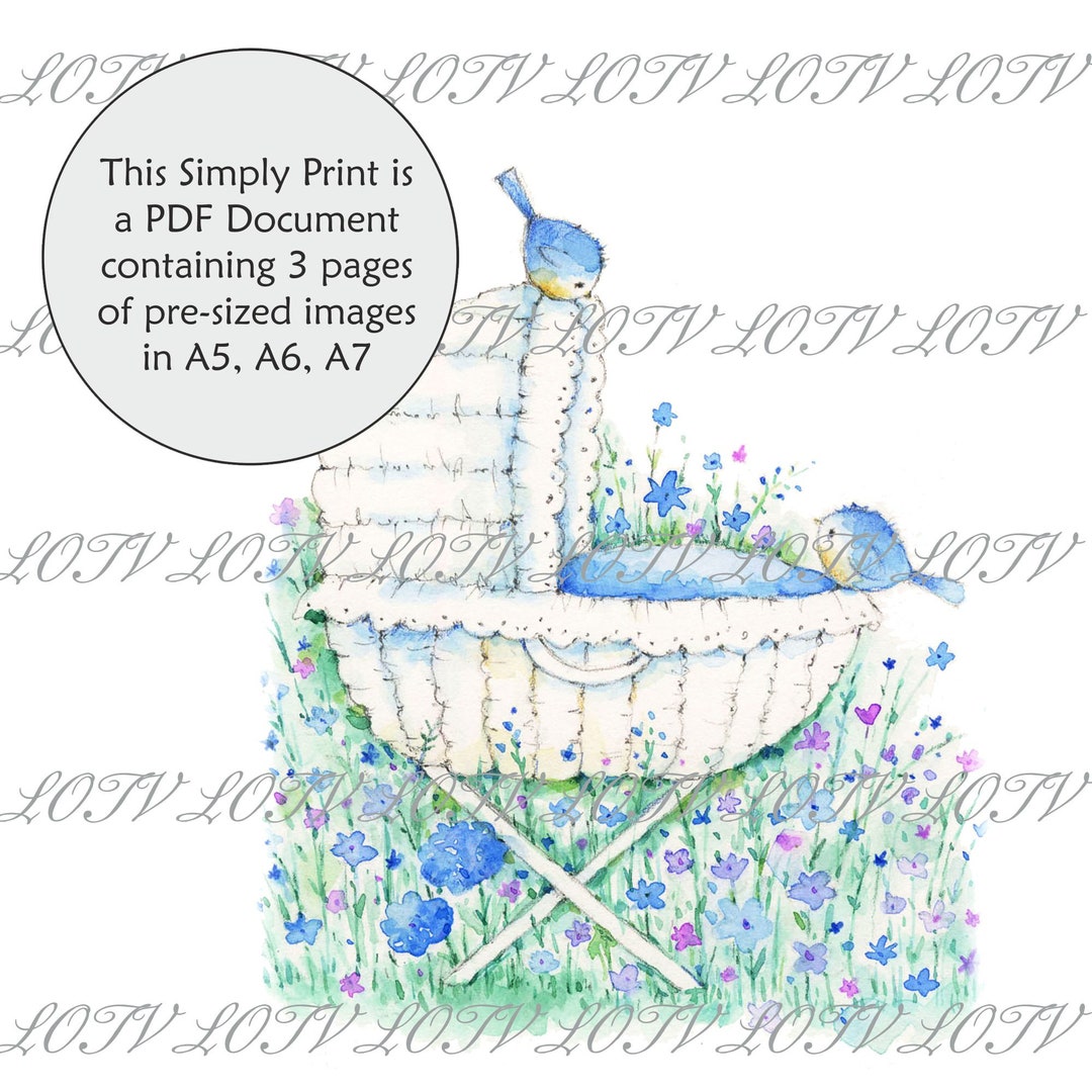 LOTV Full Colour Simply Print - Baby Blue Cradle, Baby, Birth, 3 Page ...