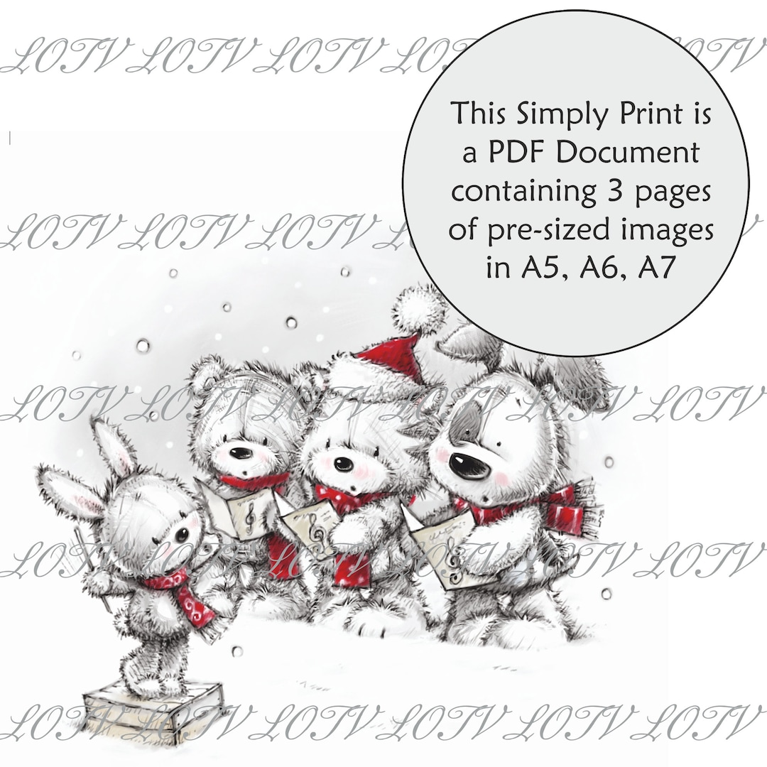LOTV Full Colour Simply Print - CG - Carol Singing, Christmas, Dog, Cat, Bunny, 3 Page PDF Ready ...