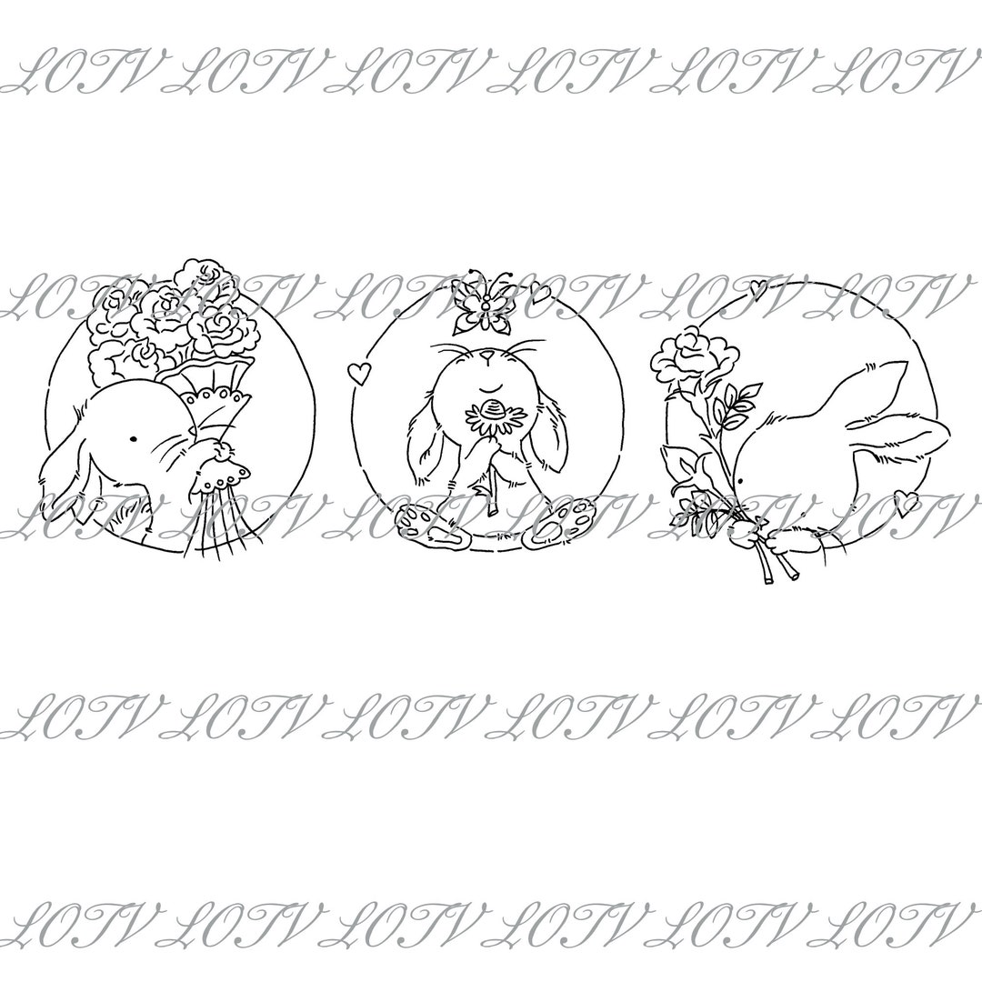LOTV Digi Stamp - AS - Trio Bunnies Flowers, JPEG, Digital - Etsy
