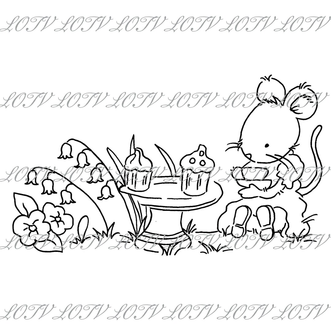 Lotv Digi Stamp KG Tea Party Mouse Having Tea Jpg, Mice, Digital ...
