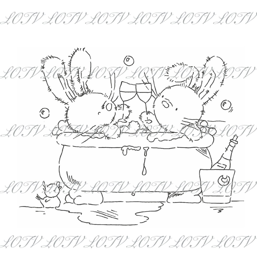 LOTV Digi Stamp - IH - Bubble Bath, JPEG, Bunny, Digital - Etsy