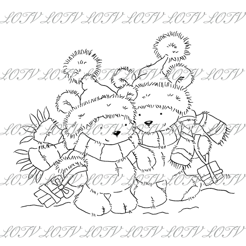 Lili of the Valley Digi Stamp AS Festive Bears JPEG | Etsy