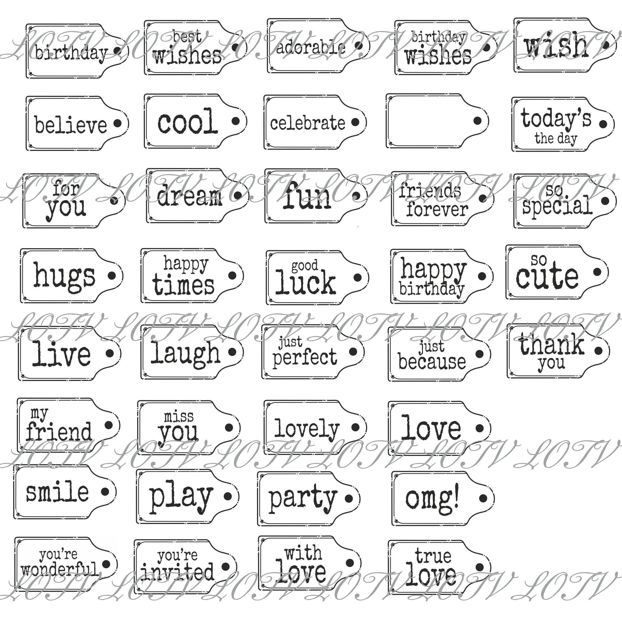 LOTV Digi Stamp Set- Everyday Sentiment Tags, JPEG, Birthday, General ...