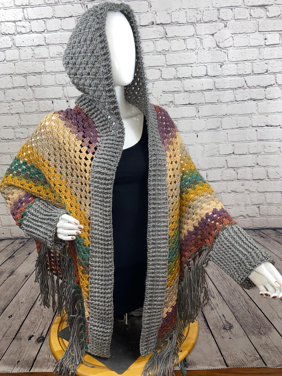 Handmade Crochet Fringe Hooded Shawl With Sleeves - One Size - Etsy