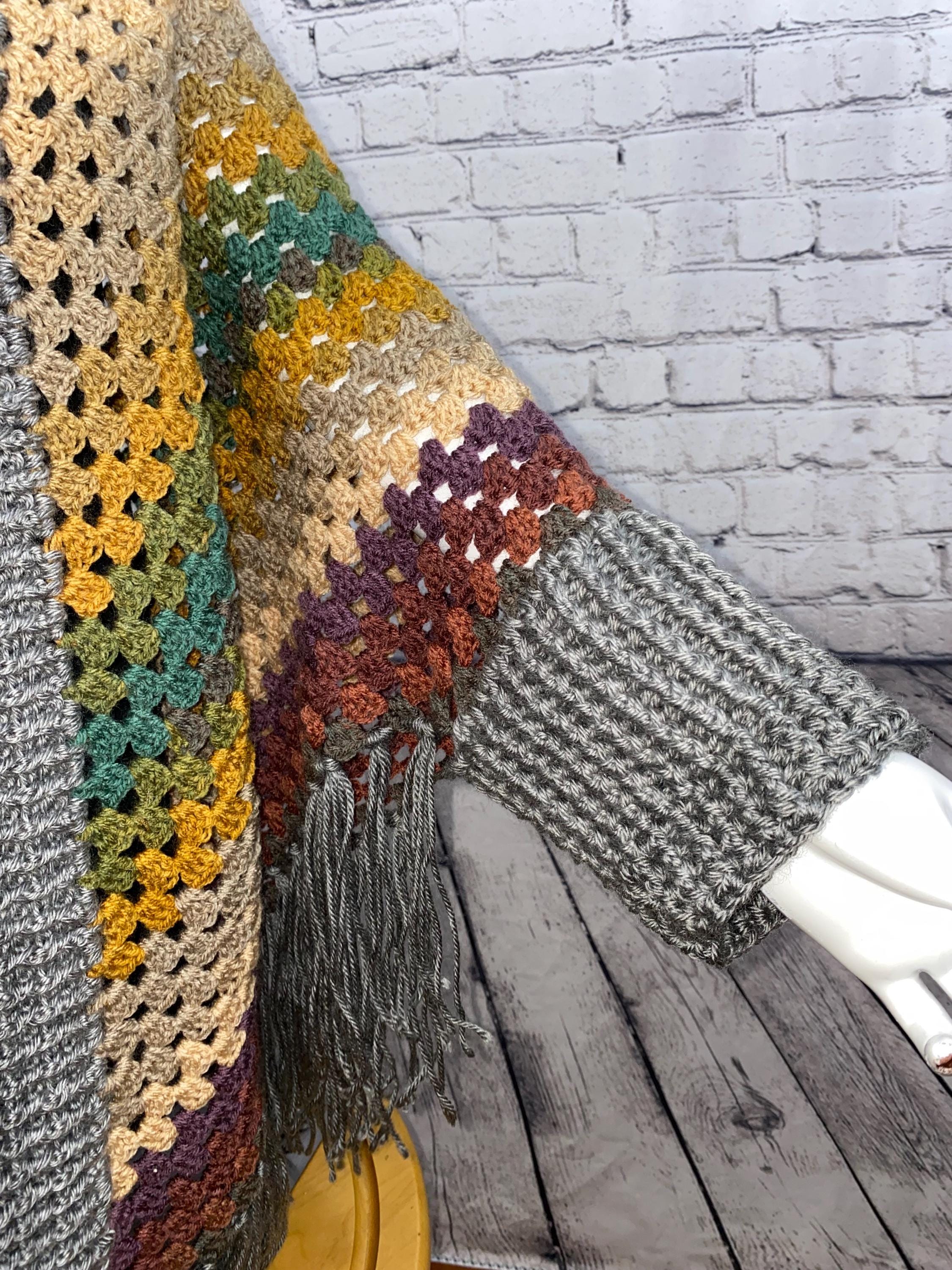 Handmade Crochet Fringe Hooded Shawl With Sleeves - One Size - Etsy