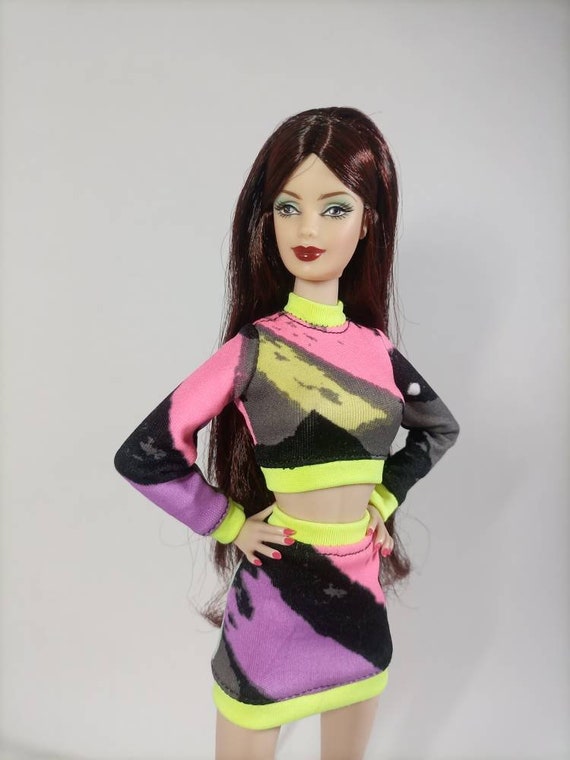 Neon Rave Rainbow Crop Top and Skirt for Barbie and Fashion - Etsy