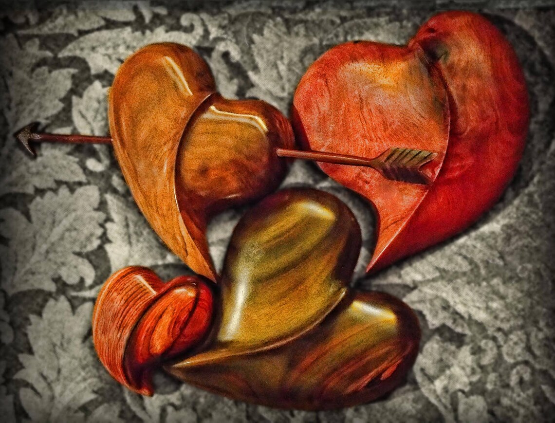 Hand Carved Solid Curly Maple Heart With Cupid's Arrow of Bloodwood - Etsy