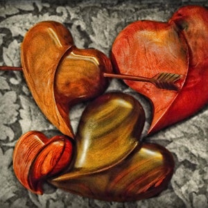 Hand Carved Solid Curly Maple Heart With Cupid's Arrow of Bloodwood - Etsy