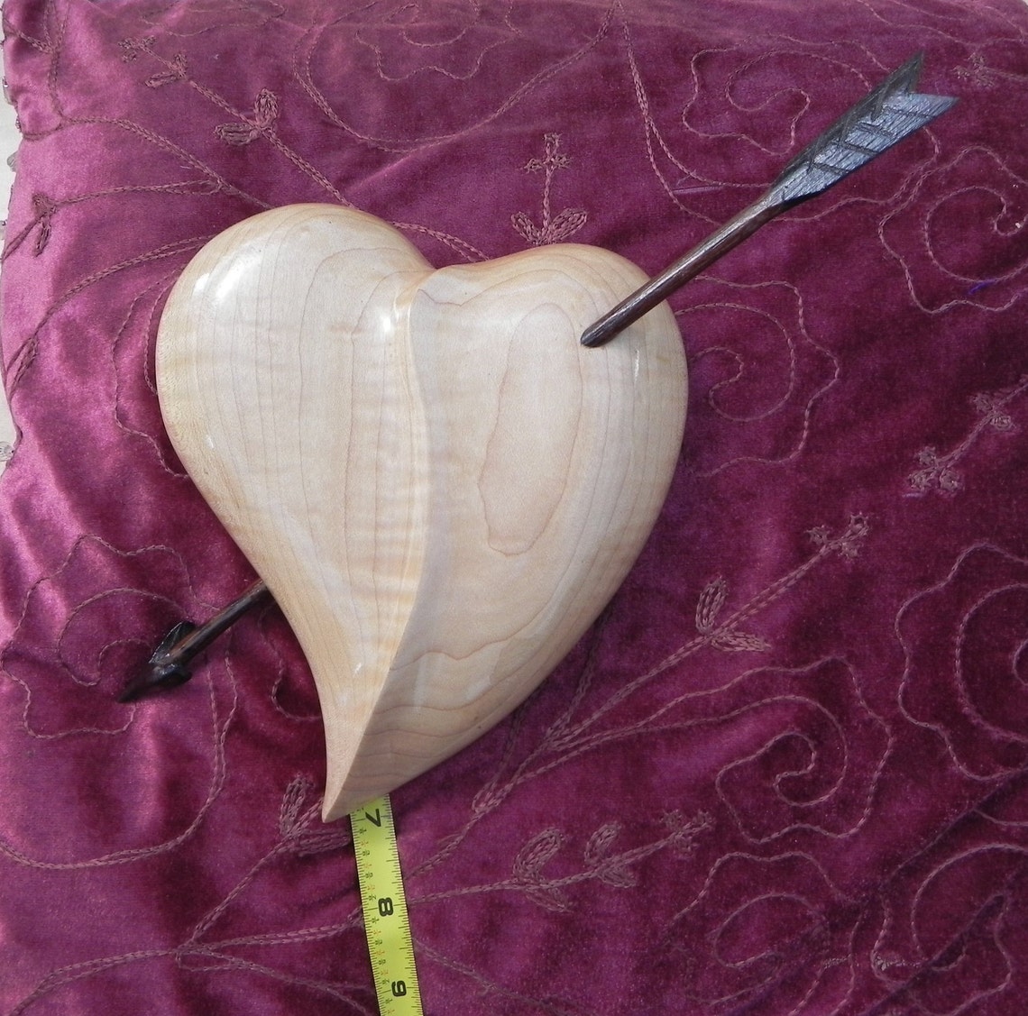 Hand Carved Solid Curly Maple Heart With Cupid's Arrow of Bloodwood - Etsy