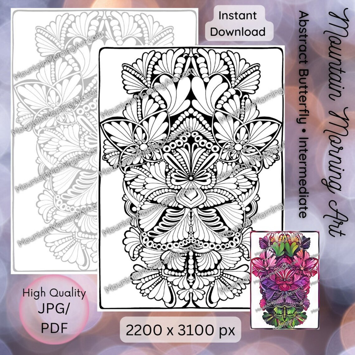 Abstract Butterfly Coloring Page B&W and Grayscale Hand - Etsy