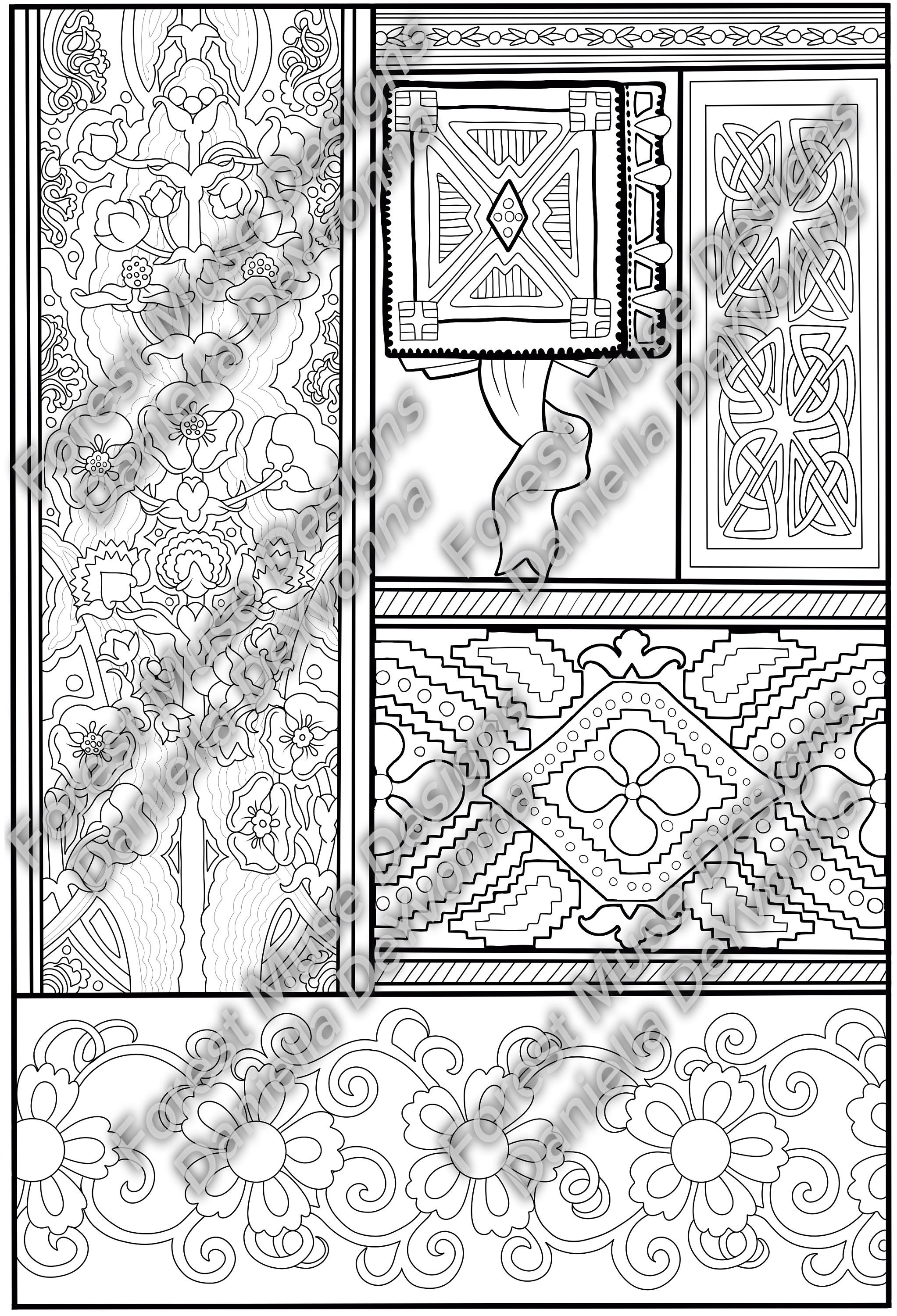 VINTAGE BOOK and BORDERS - Adult Coloring Page - Intricate and Vintage ...